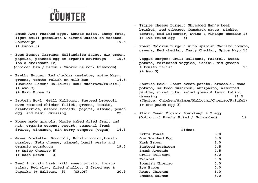 Menu - The Counter